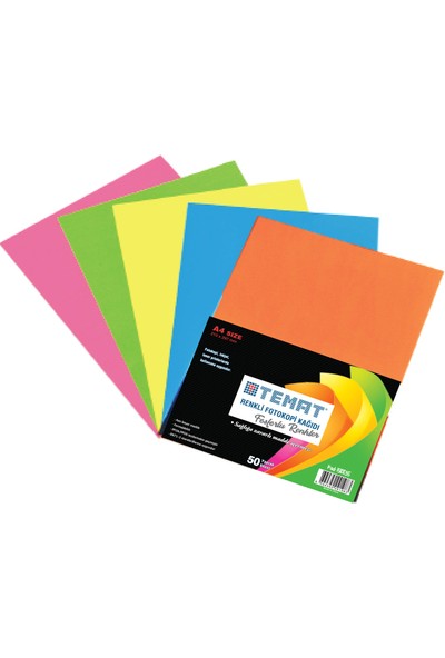 Temat Fosforlu Renkler Fotokopi Kağıdı 100'LÜ Paket