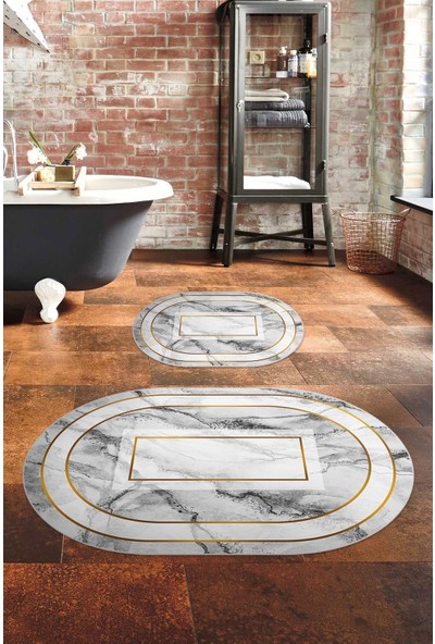 Colizon 60X90 - 50X60 Gold Mermer Dijital Banyo Halısı Oval Klozet Takımı 2'li Paspas Seti Colizon 60X90 - 50X60 Gold Mermer Dijital Banyo Halısı Oval Klozet Takımı 2'li Paspas Seti