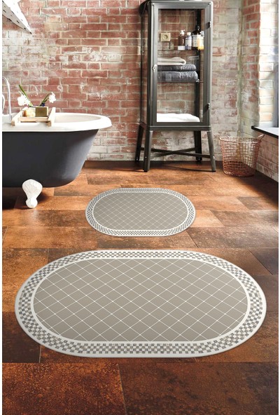Colizon 60X90 - 50X60 Ekose Camel Dijital Banyo Halısı Oval Klozet Takımı 2'li Paspas Seti Colizon 60X90 - 50X60 Ekose Camel Dijital Banyo Halısı Oval Klozet Takımı 2'li Paspas Seti