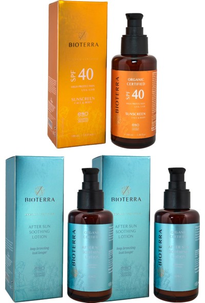 Bioterra Organik 100ML 2 Ad Güneş Sonrası Losyon + Org Spf 40 1 Ad Güneş Kremi 100ML 3 Lü Set Bioterra Organik 100ML 2 Ad Güneş Sonrası Losyon + Org Spf 40 1 Ad Güneş Kremi 100ML 3 Lü Set