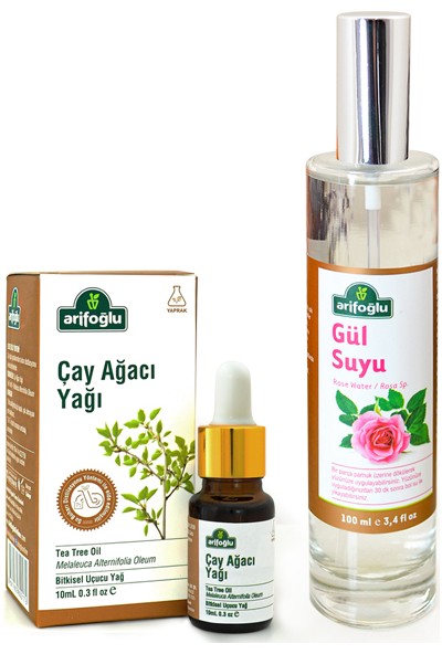 Arifoğlu Gül Suyu Cam Şişe Sprey 100ML + Çay Ağacı Yağı 10ML 2li Set Arifoğlu Gül Suyu Cam Şişe Sprey 100ML + Çay Ağacı Yağı 10ML 2li Set