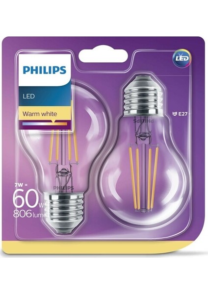 Philips LED Classic 60W A60 E27 2700K 2'li Fiyatı