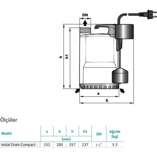 Wilo Initial Drain Compact 13.8 0,37KW Az Kirli Sular Için Fiyatı