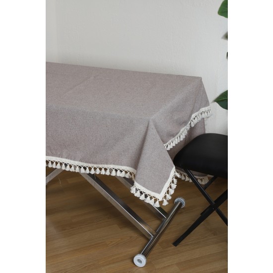 NDC Home Kahverengi Pamuk Keten Ham Ponponlu Masa Örtüsü Fiyatı