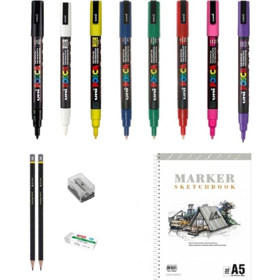 Uni Posca Marker Kalemi Çizim Seti 1 + 3m (0.9 - 1.3mm) 8'li Fiyatı