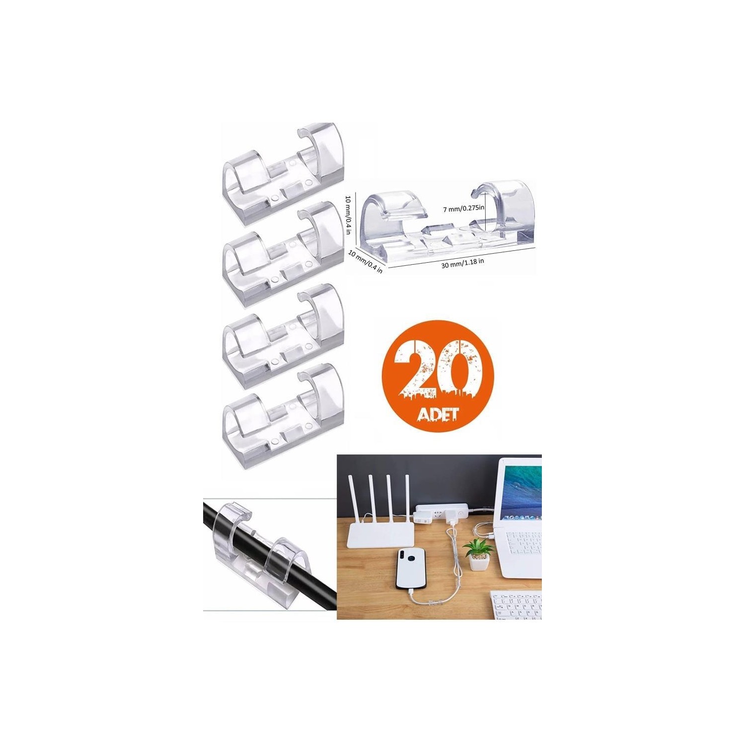 Optapro 20LI Şeffaf Kablo Sabitleyici Düzenleyici Klips Fiyatı
