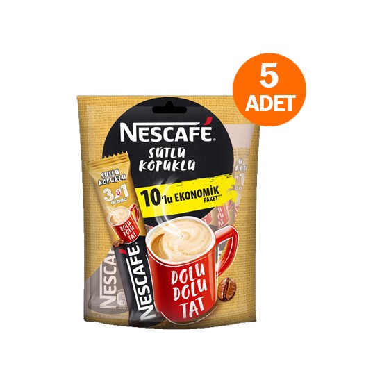 Nescafe 3’ü 1 Arada Sütlü Köpüklü Toz Kahve 10’lu Paket 17,4 gr (5 Adet ...