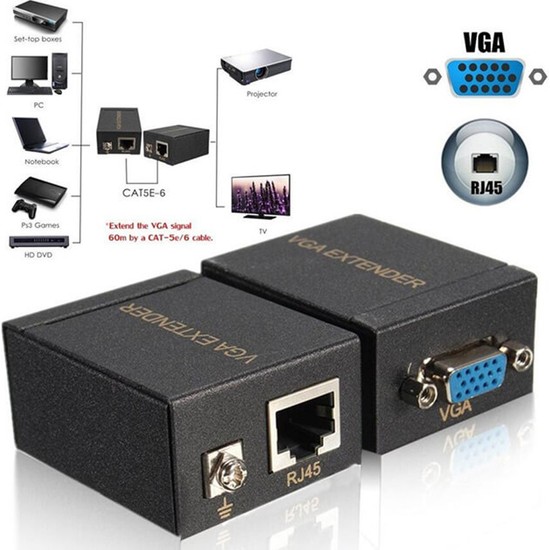Wozlo 60M VGA Extender CAT5E 6 RJ45 Ethernet Kablosu ile VGA Fiyatı