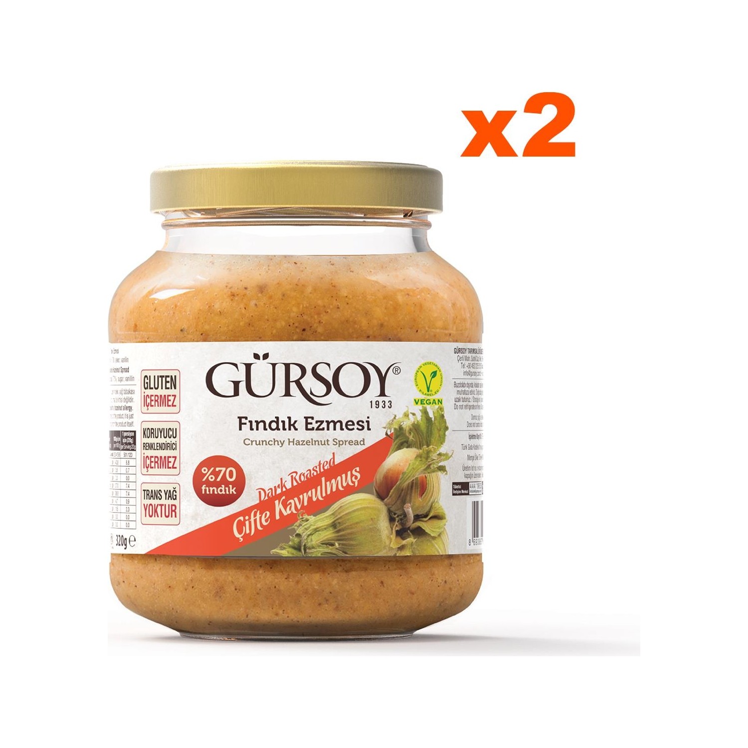 Gürsoy Çifte Kavrulmuş Fındık Ezmesi 320g 2'li Set Fiyatı