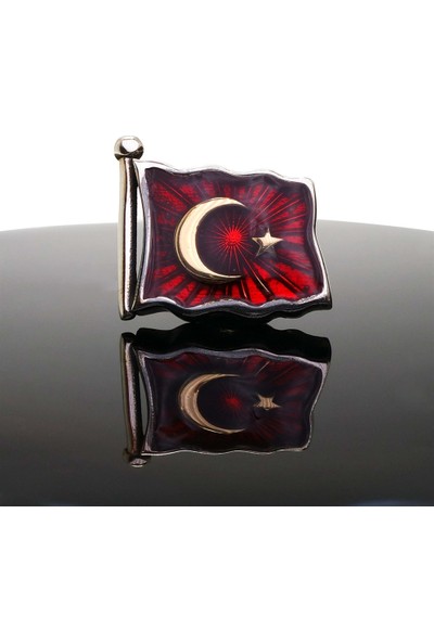 Osmanlı Gümüş Özel Seri Ayyıldız Bayrak Gümüş Rozet