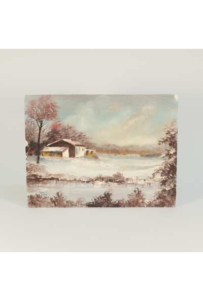 Dam Art Peyzaj Kar Manzarası ve Ev Yağlıboya Tablo 24X18CM