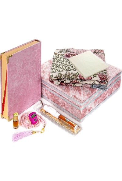 İhvan Anneler Günü Hediyesi İsme Özel Kadife Kaplı Sandıklı Kuranı Kerim Seti