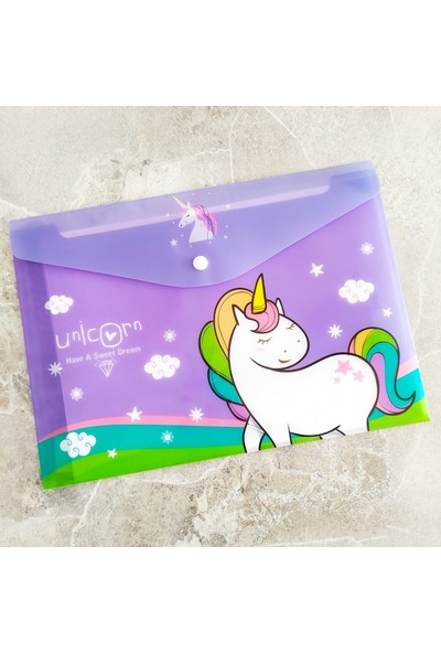 Şeker Ofisi Sevimli Unicorn Mor A4 Çıtçıtlı Dosya