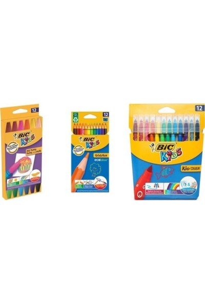 Bic Kırtasiye Seti 12LI Kuruboya+12'li Pastel+12'li Keçeli Kalem Bic Kırtasiye Seti 12LI Kuruboya+12'li Pastel+12'li Keçeli Kalem