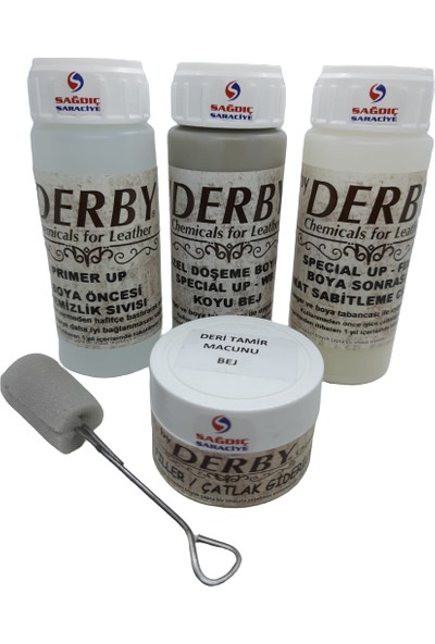 Derby Koyu Bej Oto Döşeme Boya Seti ve Deri Çatlak Giderici Dolgu Tamir Macunu Derby Koyu Bej Oto Döşeme Boya Seti ve Deri Çatlak Giderici Dolgu Tamir Macunu