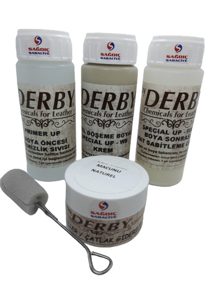 Derby Krem Oto Döşeme Boya Seti ve Deri Çatlak Giderici Dolgu Tamir Macunu Derby Krem Oto Döşeme Boya Seti ve Deri Çatlak Giderici Dolgu Tamir Macunu