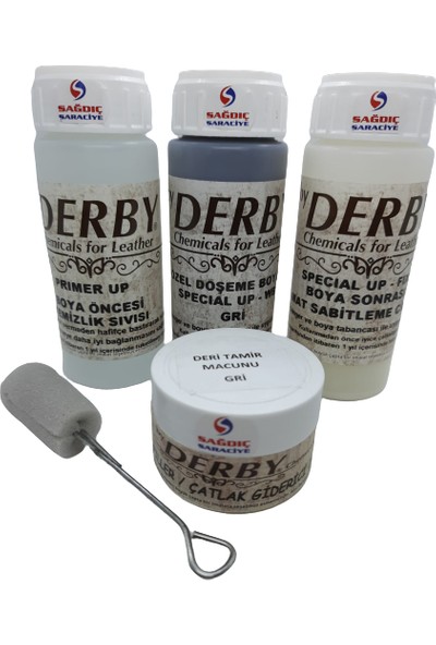Derby Gri Oto Döşeme Boya Seti ve Deri Çatlak Giderici Dolgu Tamir Macunu Derby Gri Oto Döşeme Boya Seti ve Deri Çatlak Giderici Dolgu Tamir Macunu