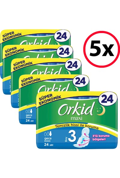 Orkid Maxi Gece Ped 24'lü (5 Adet) Orkid Maxi Gece Ped 24'lü (5 Adet)