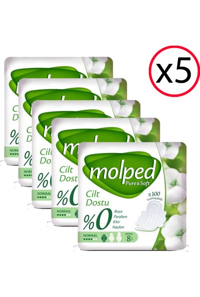 Molped Pure&soft Hijyenik Ped Normal 8'li (5 Adet) Molped Pure&soft Hijyenik Ped Normal 8'li (5 Adet)