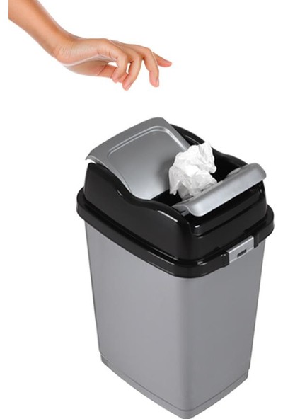 Emr Dünya Plastik Easy Kilitli 10 lt Çöp Kovası Gri Siyah