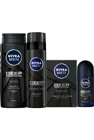 Nivea Erkek Cilt Bakım Seti ( Deep Losyon + Deep Tıraş Köpüğü + Deep Roll On + Deep Duş Jeli) Nivea Erkek Cilt Bakım Seti ( Deep Losyon + Deep Tıraş Köpüğü + Deep Roll On + Deep Duş Jeli)