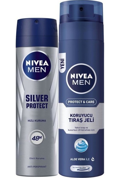 Nivea Silver Protect Erkek Deosprey 150ml+TIRAŞ Jeli Koruyucu ve Bakım Için 200 mlwhıte Nivea Silver Protect Erkek Deosprey 150ml+TIRAŞ Jeli Koruyucu ve Bakım Için 200 mlwhıte