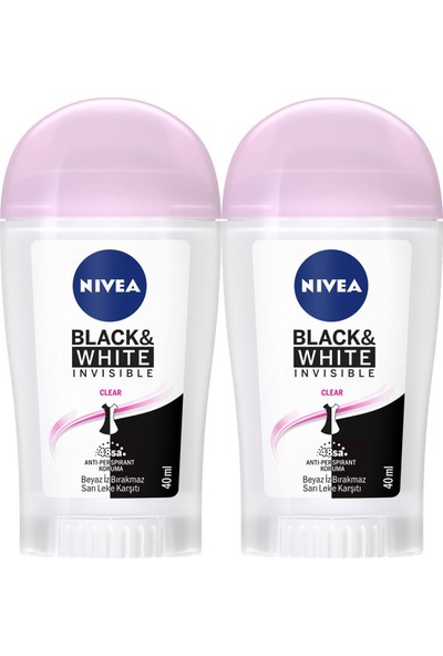 Nıvea Invisible Black & White Clear Kadın Deodorant Stick 40 ml 2'li Nıvea Invisible Black & White Clear Kadın Deodorant Stick 40 ml 2'li