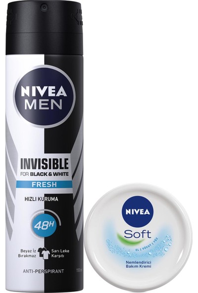 Nivea Deo Sprey Inv B&w Fresh Erk 150ml + Nivea Soft 100ml Nivea Deo Sprey Inv B&w Fresh Erk 150ml + Nivea Soft 100ml
