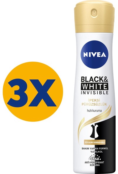 Nivea Black & White Ipeksi Pürüzsüzlük Sprey 150 ml X3