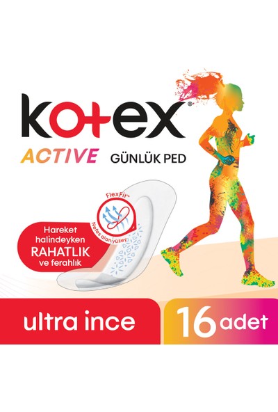 Kotex Active Ultra İnce Günlük Ped 16'lı Kotex Active Ultra İnce Günlük Ped 16'lı