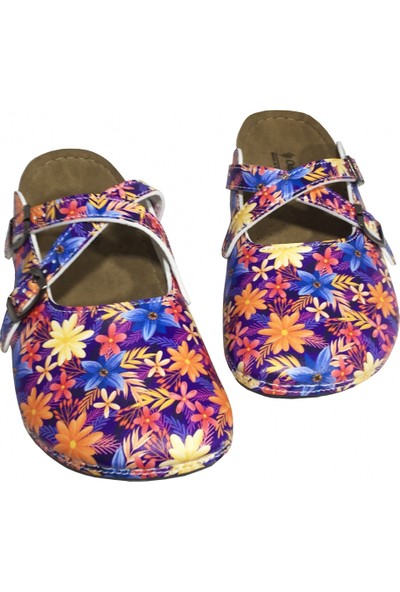 Odeys 2006 Renkli Çiçekler Desenli Kadın Sabo Terlik Kadın Günlük Şık Terlik