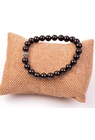 Taş Sandığı Siyah Turmalin Taşı Bileklik - 8 mm Gümüş Aparatlı Taş Sandığı Siyah Turmalin Taşı Bileklik - 8 mm Gümüş Aparatlı