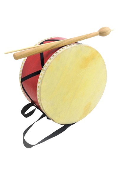 İmece Çocuk Davulu Kırmızı Renk Hayvan Derili 28-30 cm Tokmak+Çubuk
