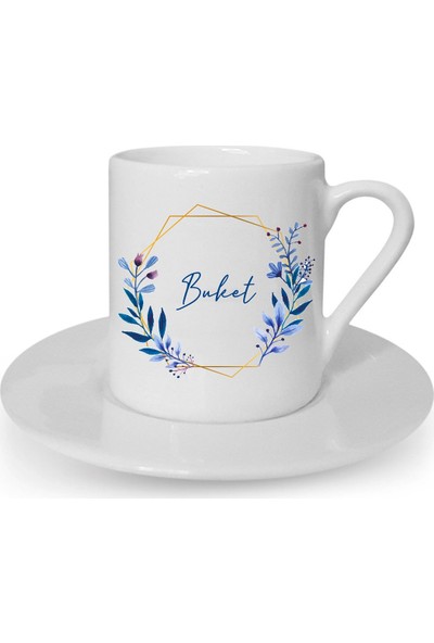 Hediye Rengi Isme Özel Kahve Fincanı-Çiçek Tasarımlı