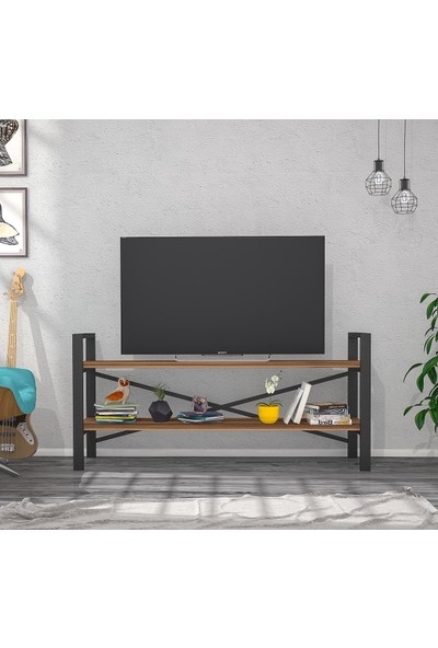 Kzy Metal Ceviz TV Sehpası Tv Ünitesi