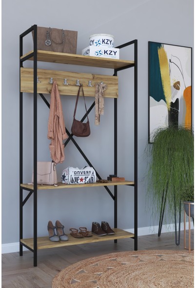 Kzy Metal Meşe Vestiyer Askılık