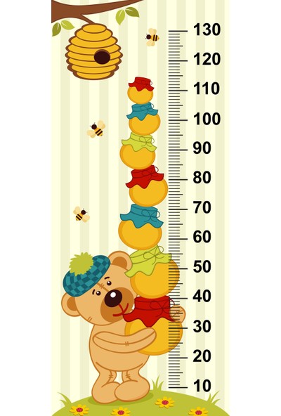 Jasmin Çocuk Odası Bebek Odası Ayı ve Bal Boy Cetveli Boy Ölçer Sticker
