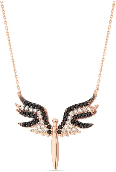 Herisson Kadın 925 Ayar Gümüş Zirkon Siyah Beyaz Taşlı Mikail Meleği Kolye