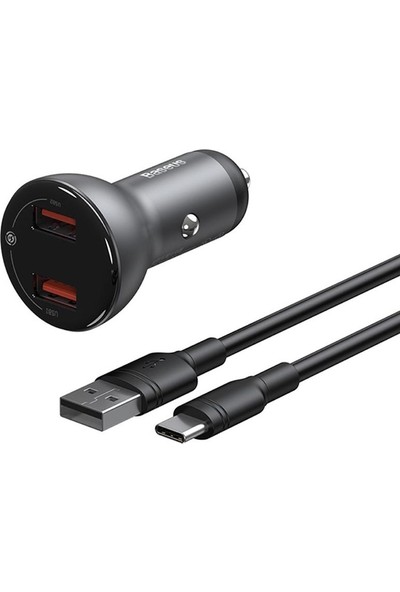 Baseus Dijital Ekranlı Qc. 2xusb 45W Type-C Kablolu Araç Şarjı-Siyah TZCCBX-B0G Baseus Dijital Ekranlı Qc. 2xusb 45W Type-C Kablolu Araç Şarjı-Siyah TZCCBX-B0G