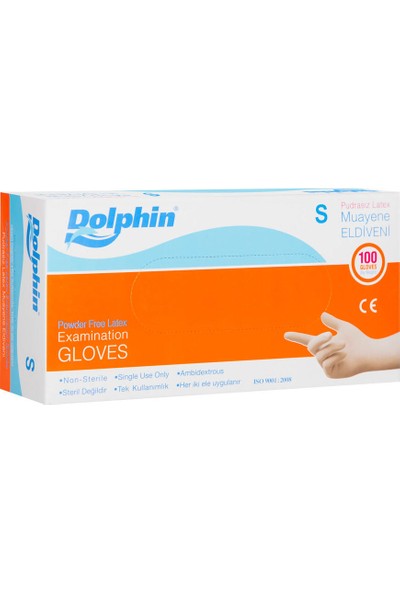Dolphin Beyaz Lateks Eldiven Pudrasız (S) 100 lü Paket