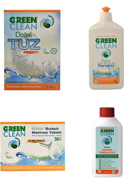 U Green Clean Tablet+Tuz+Parlatıcı+Makine Temizleyici Set U Green Clean Tablet+Tuz+Parlatıcı+Makine Temizleyici Set