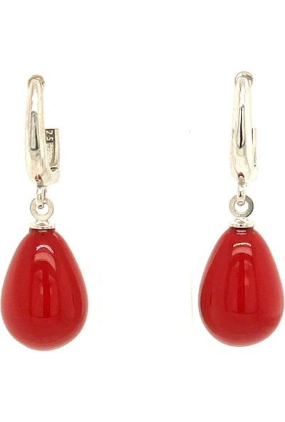 Mercan Silver Gümüş Kırmızı Incili Sallantılı Küpe