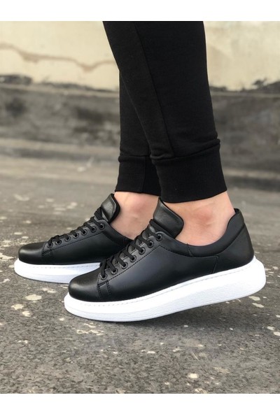 BOA BA0501 Bağcıklı Siyah Beyaz Rahat Yüksek Taban Unisex Ayakkabı