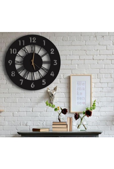 AA Shop Siyah Hediyelik Ahşap Dekoratif Farklı Desenli Duvar Saati 50 cm AA Shop Siyah Hediyelik Ahşap Dekoratif Farklı Desenli Duvar Saati 50 cm