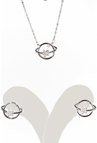 Bijutera Gezegen Figürlü Zirkon Taşlı Kolye Küpe Set