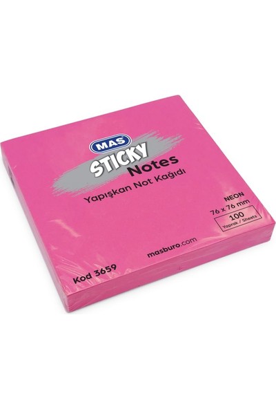 Mas 3659 Yapışkanlı Not Kağıdı 100 Sayfa 76 mm x 76 mm Neon Pembe Mas 3659 Yapışkanlı Not Kağıdı 100 Sayfa 76 mm x 76 mm Neon Pembe