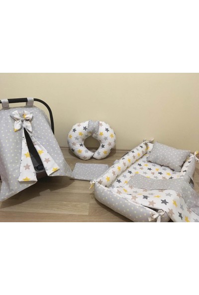 Balamira Gri Zemin Beyaz Yıldızlı 6 Parça Babynest Seti Balamira Gri Zemin Beyaz Yıldızlı 6 Parça Babynest Seti