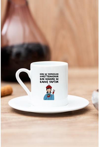 Hediye Dükkanı Bak Kendime De Kahve Yaptım Beyaz Türk Kahvesi Fincanı