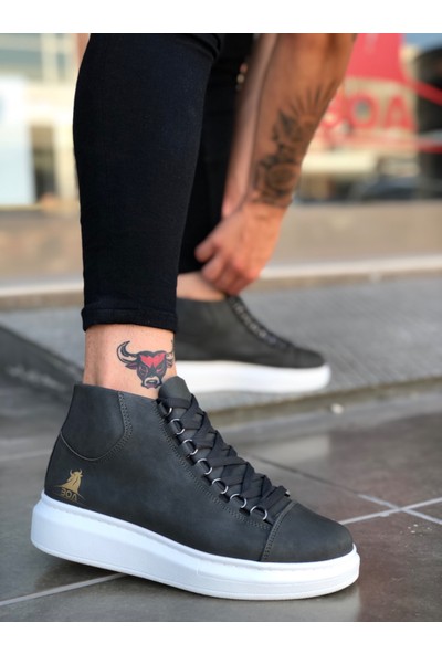 BOA-BA0032 BOA Bağcıklı Snekaers Gri Yüksek Taban Yarım Bilek Bot