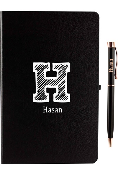 Hediye Rengi İsme Özel Defter Kalem Seti Siyah - Büyük Harf Hediye Rengi İsme Özel Defter Kalem Seti Siyah - Büyük Harf